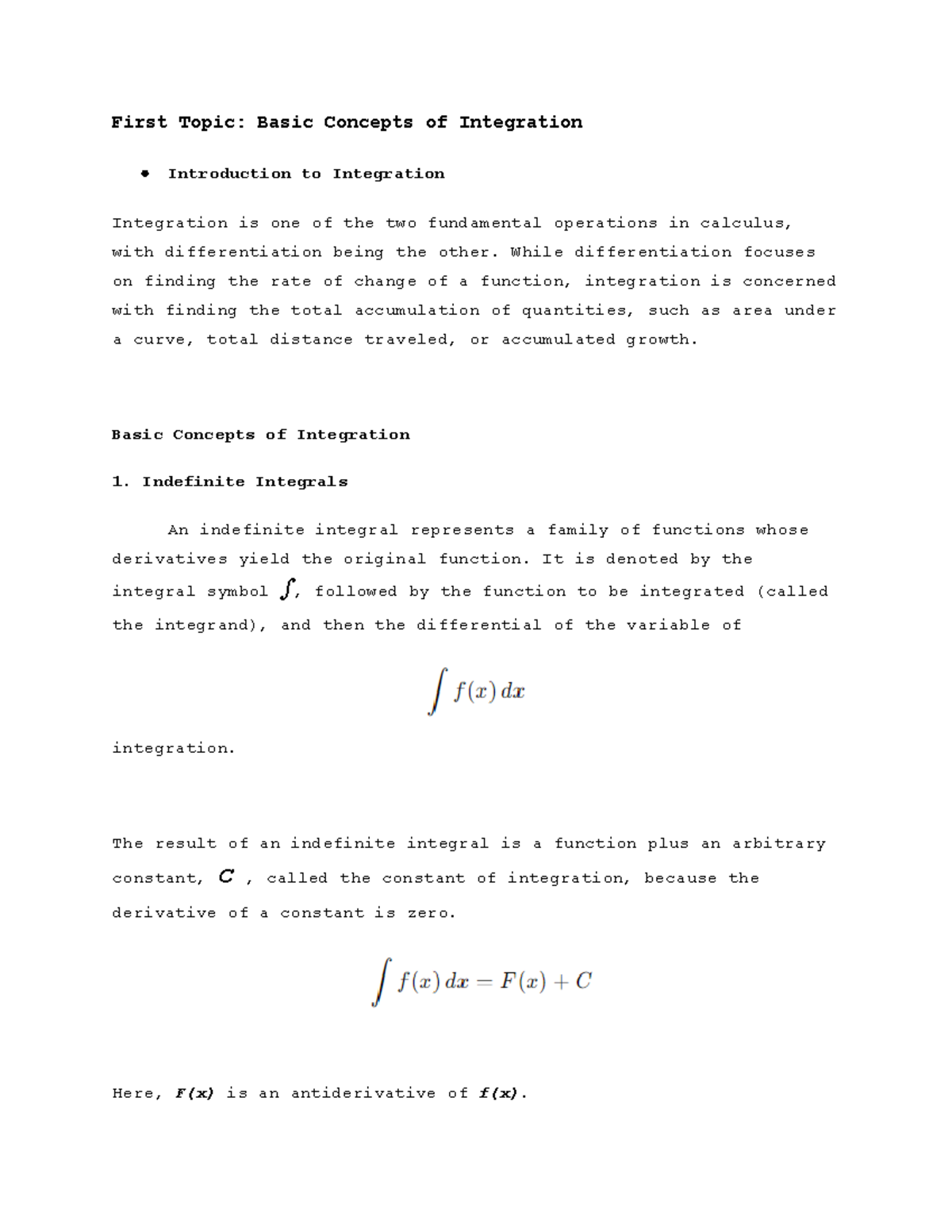 Advanced Integral Calculus Notes for Study (MATH 301) - Studocu
