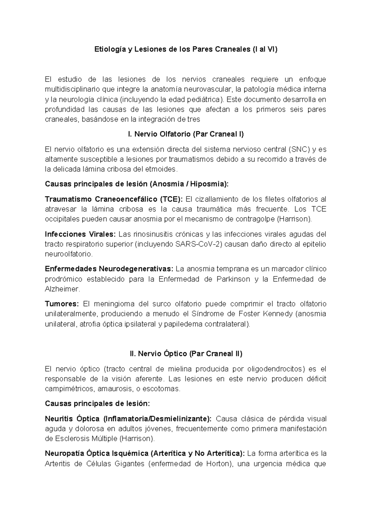 Seminario de PM: Etiología y Lesiones de Pares Craneales I-VI - Studocu