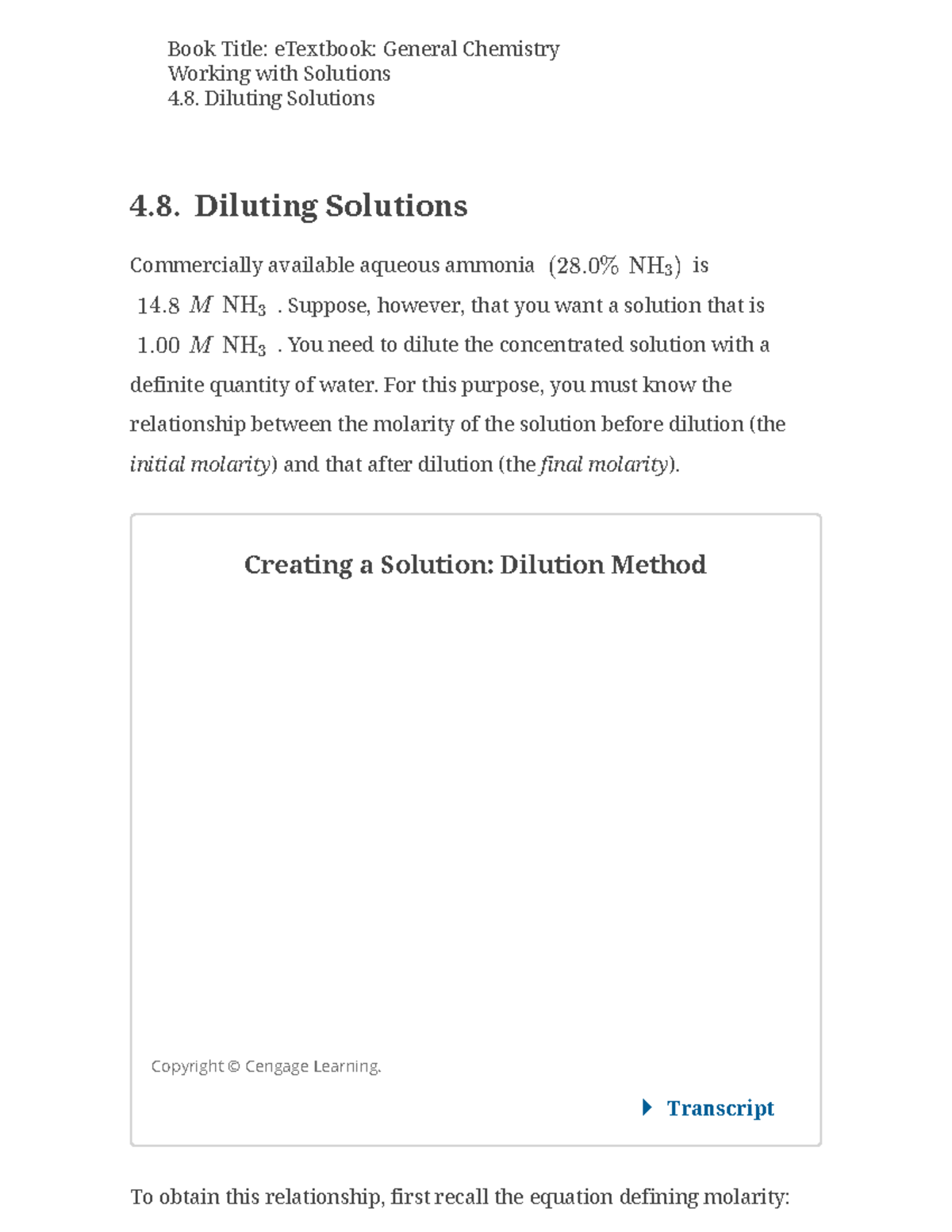 Diluting Solutions in General Chemistry: Molarity Equations Explained ...