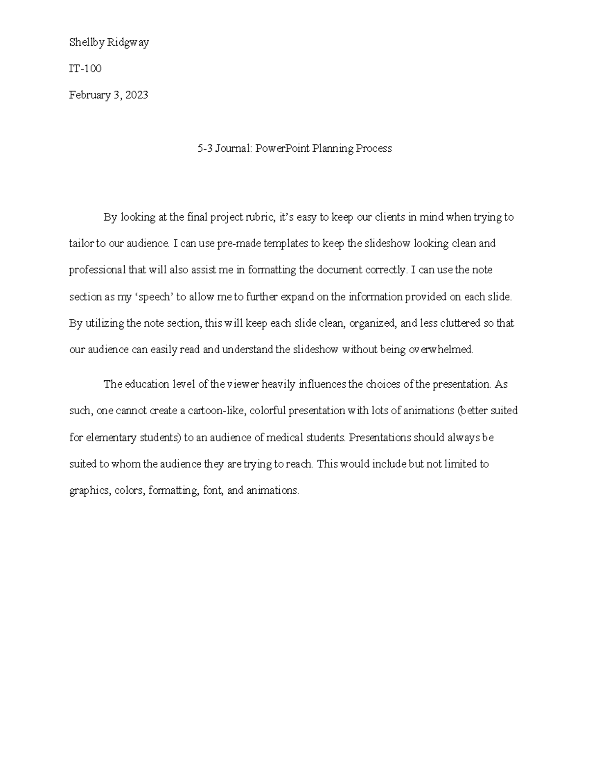 5-3 Journal: Effective PowerPoint Planning for Client Presentations ...
