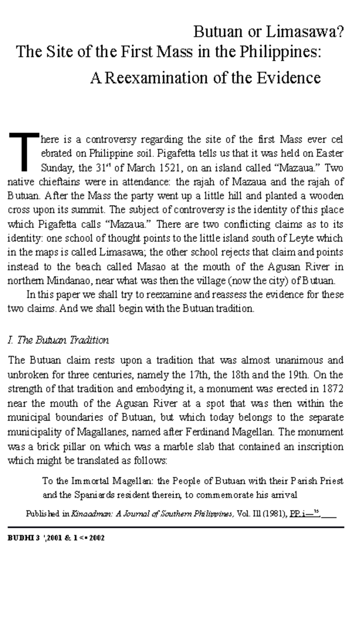 582 1750 1 PB - Reexamining the First Mass: Butuan vs. Limasawa - Studocu