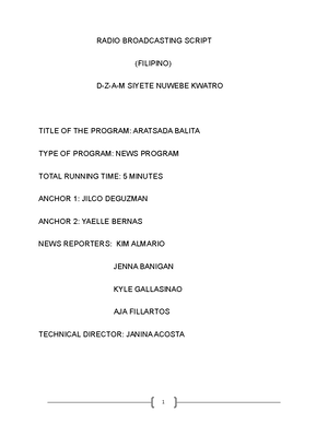 Broadcasting Script 1 (Auto Recovered) - RADIO BROADCASTING SCRIPT ...