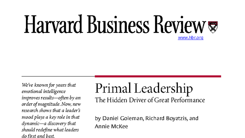 Primal Leadership (HBR) - Understanding Emotional Intelligence in ...