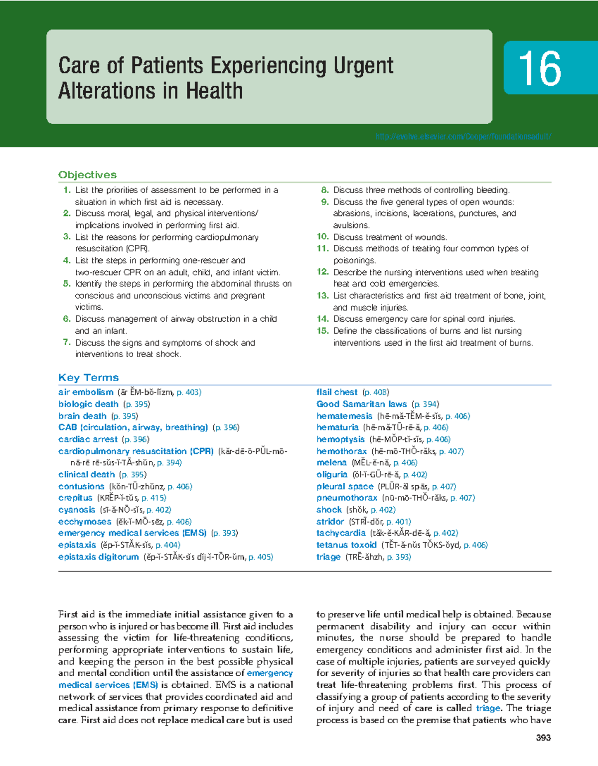 Care of Patients with Urgent Health Changes: First Aid Essentials - Studocu