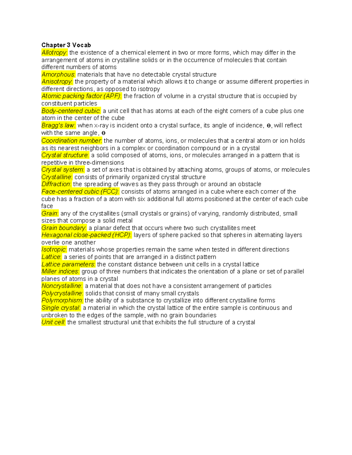 Structures and Properties of Materials Chapter 3 - Chapter 3 Vocab ...