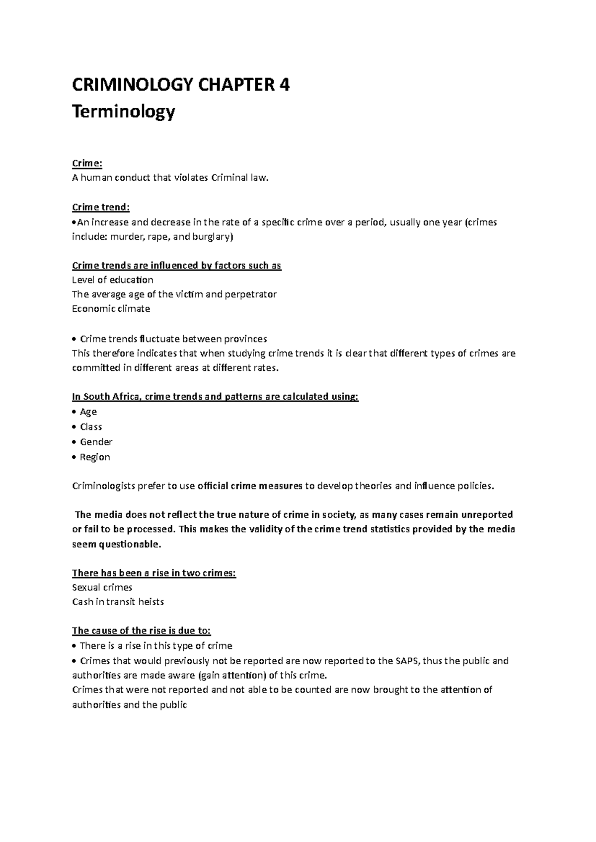CRIMINOLOGY CHAPTER 4: Understanding Crime Trends and Terminology - Studocu