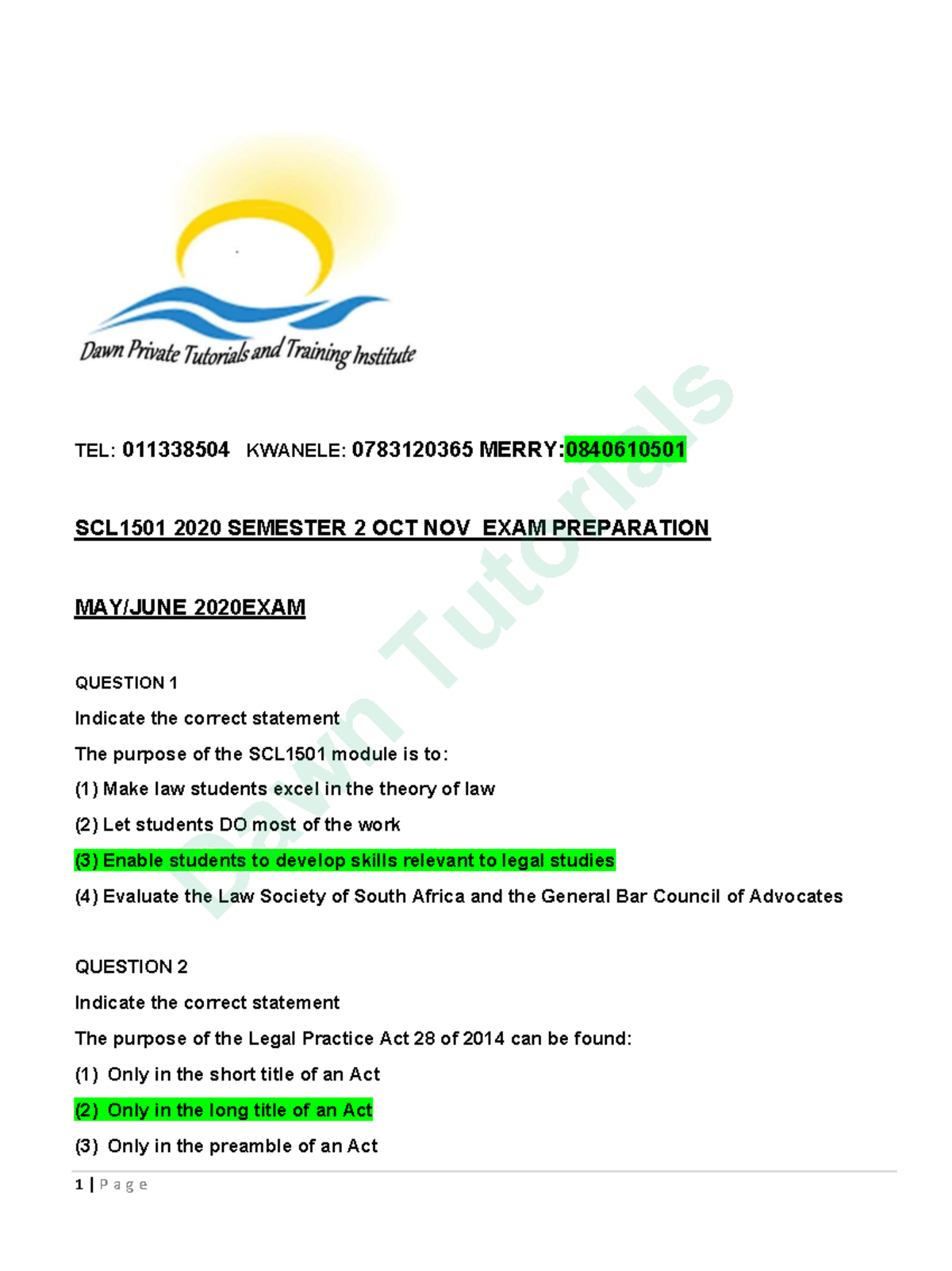 SCL1501 online mcq with answers oct nov 2020 - TEL: 011338504 KWANELE ...