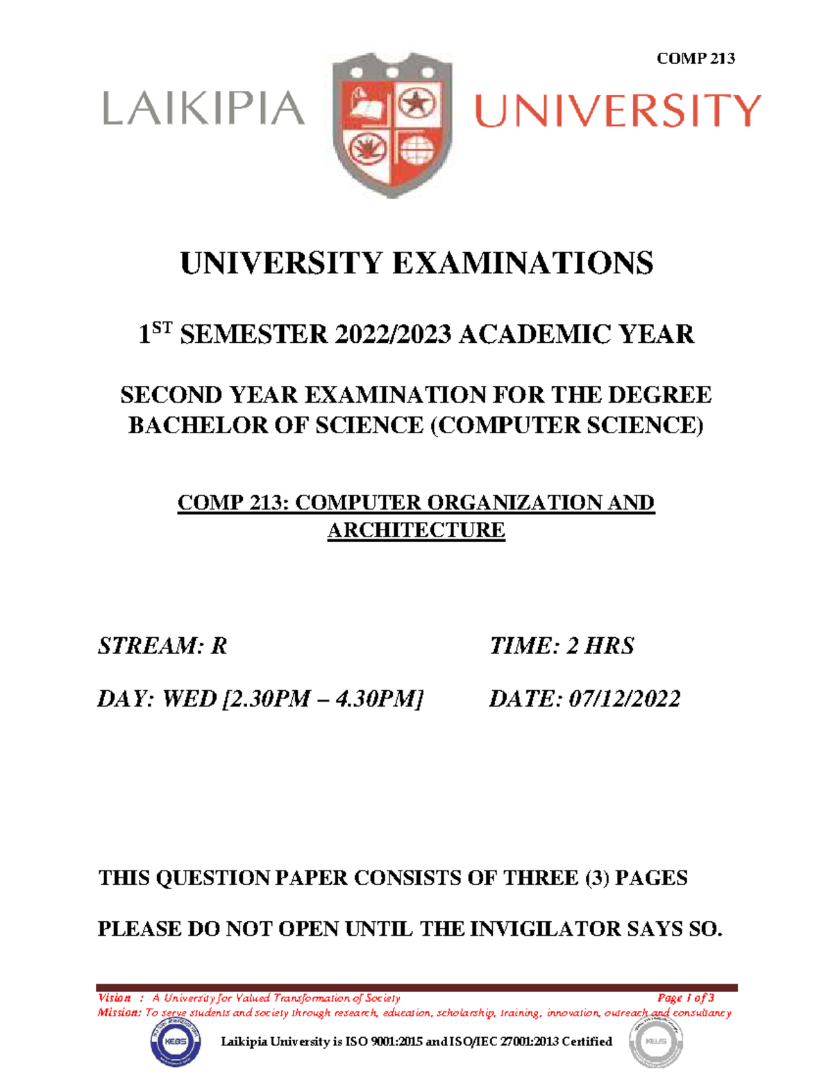 COMP 213 Final Exam: Computer Organization & Architecture - Studocu