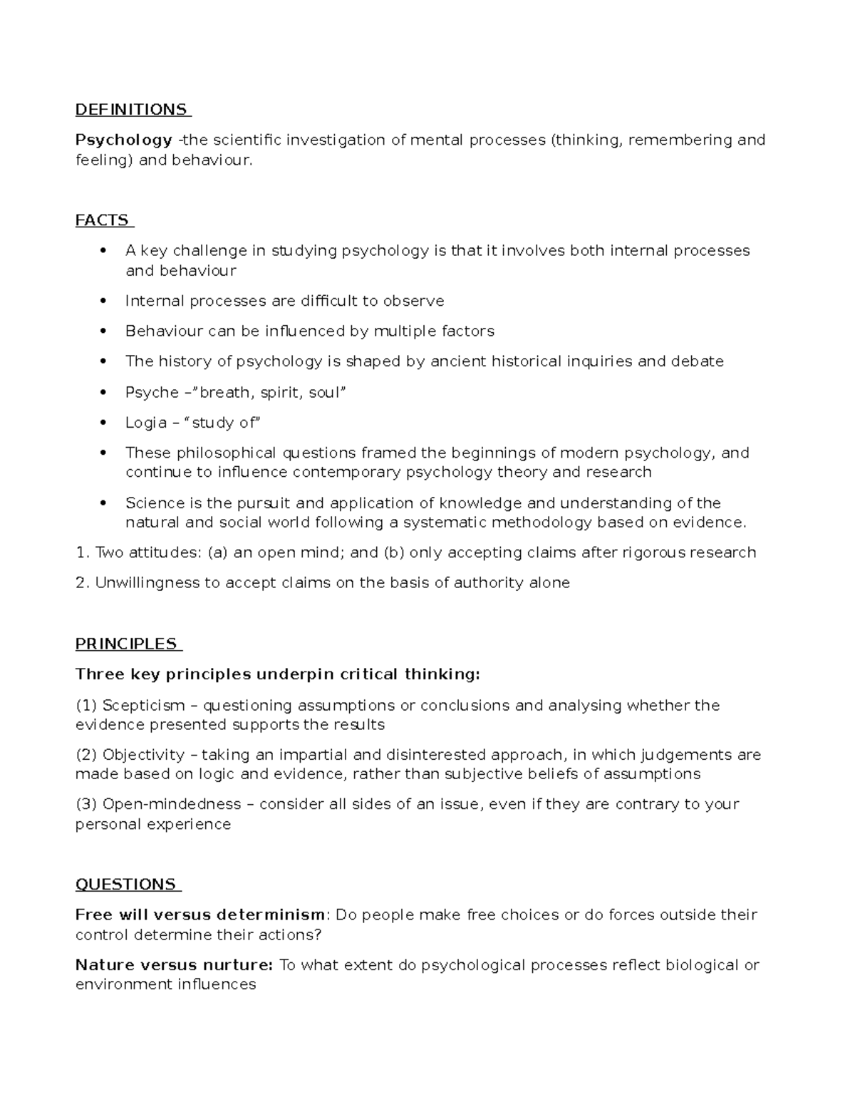 Definitions - DEFINITIONS Psychology -the scientific investigation of ...