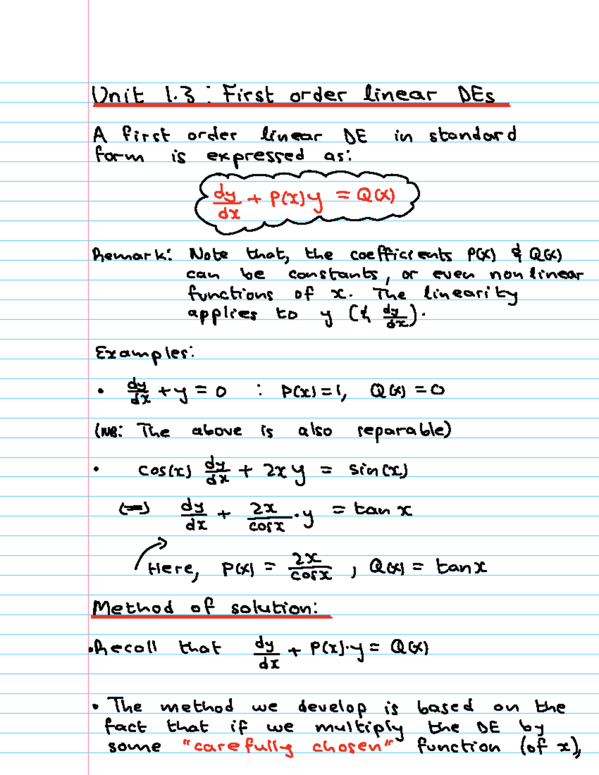 Unit 1.3 Complete Notes on First Order Linear Differential Equations ...