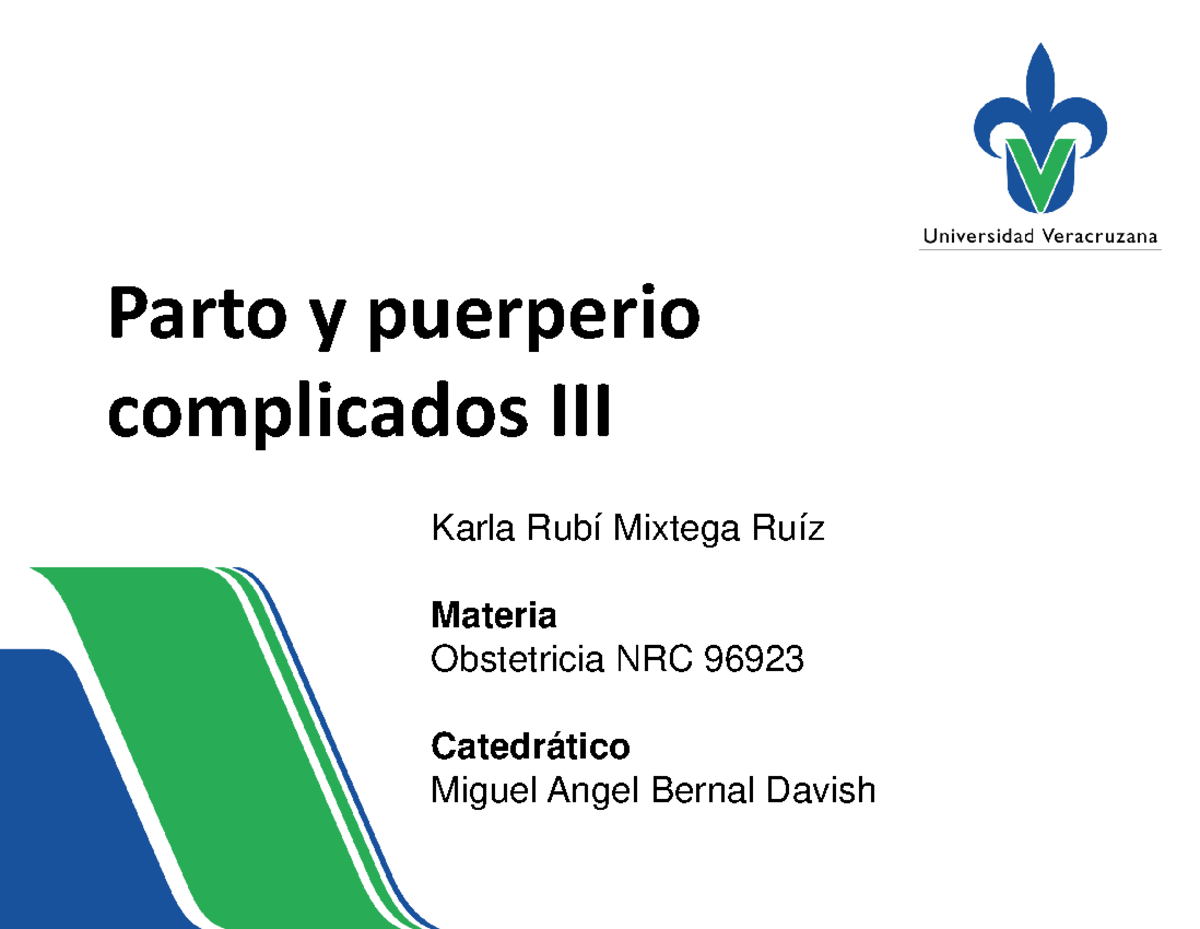 Parto y Puerperio Complicados: Guía de Estudio NRC 96923 - Studocu