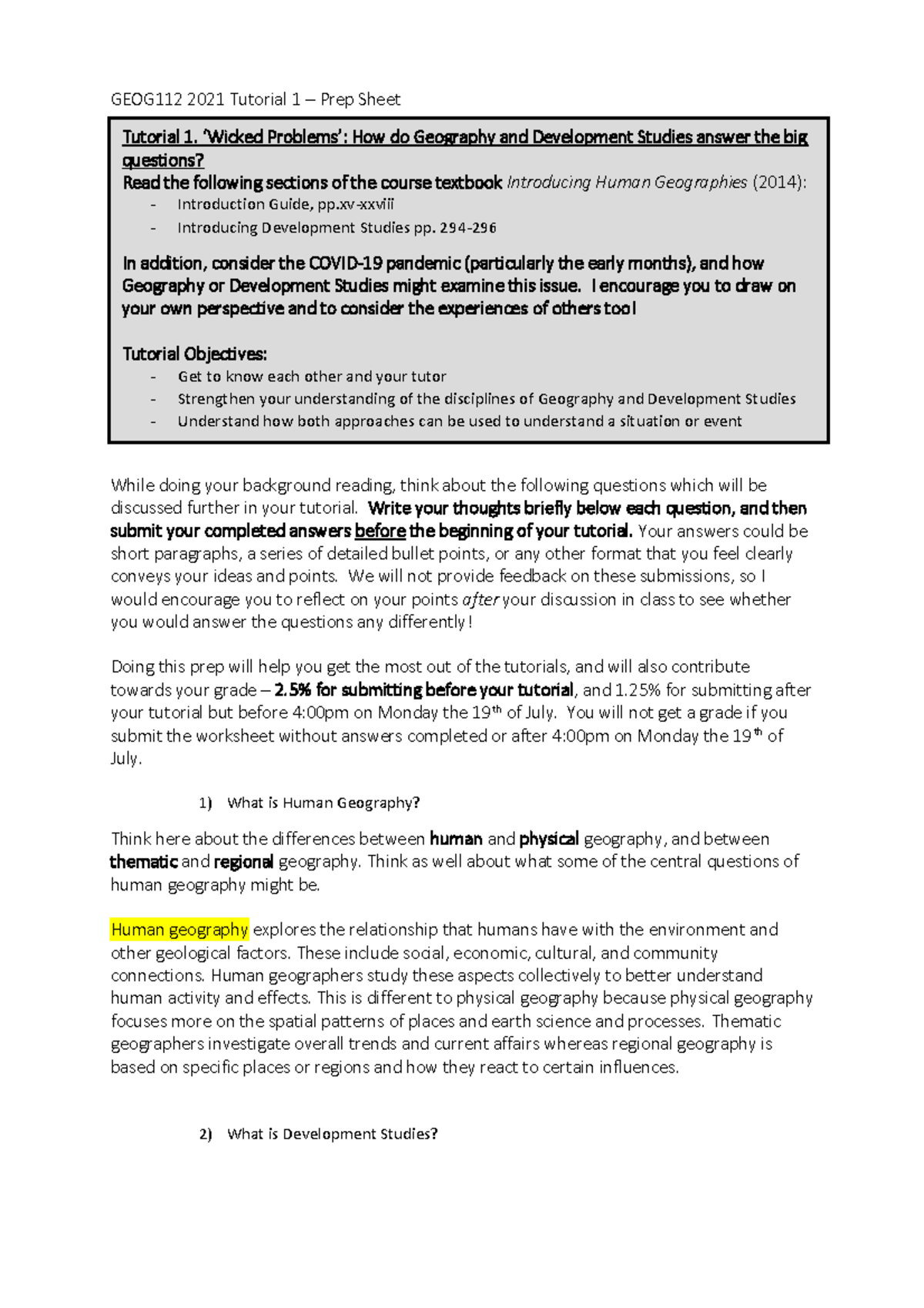 GEOG112 Tutorial 1 - Student Worksheet 2021(1) - GEOG112 2021 Tutorial ...