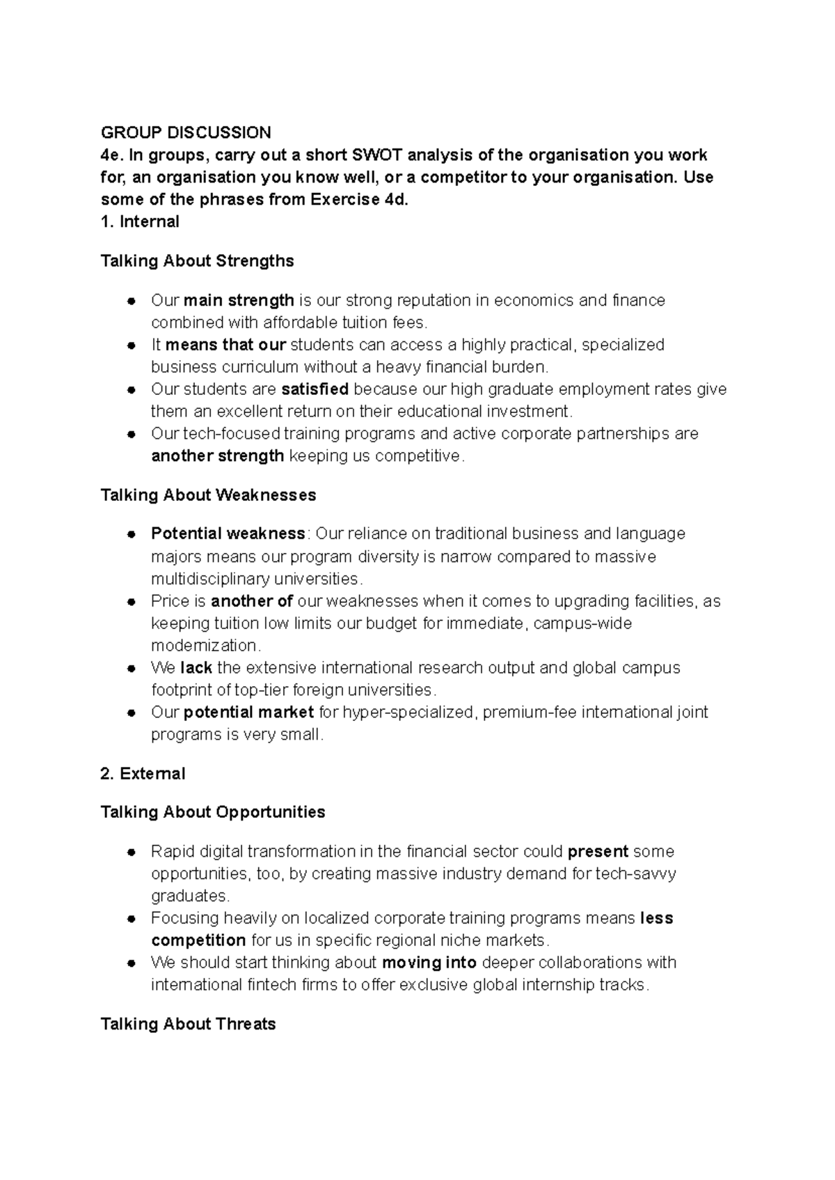 Group Discussion 4e: SWOT Analysis of LẠDJASPDI Organization - Studocu