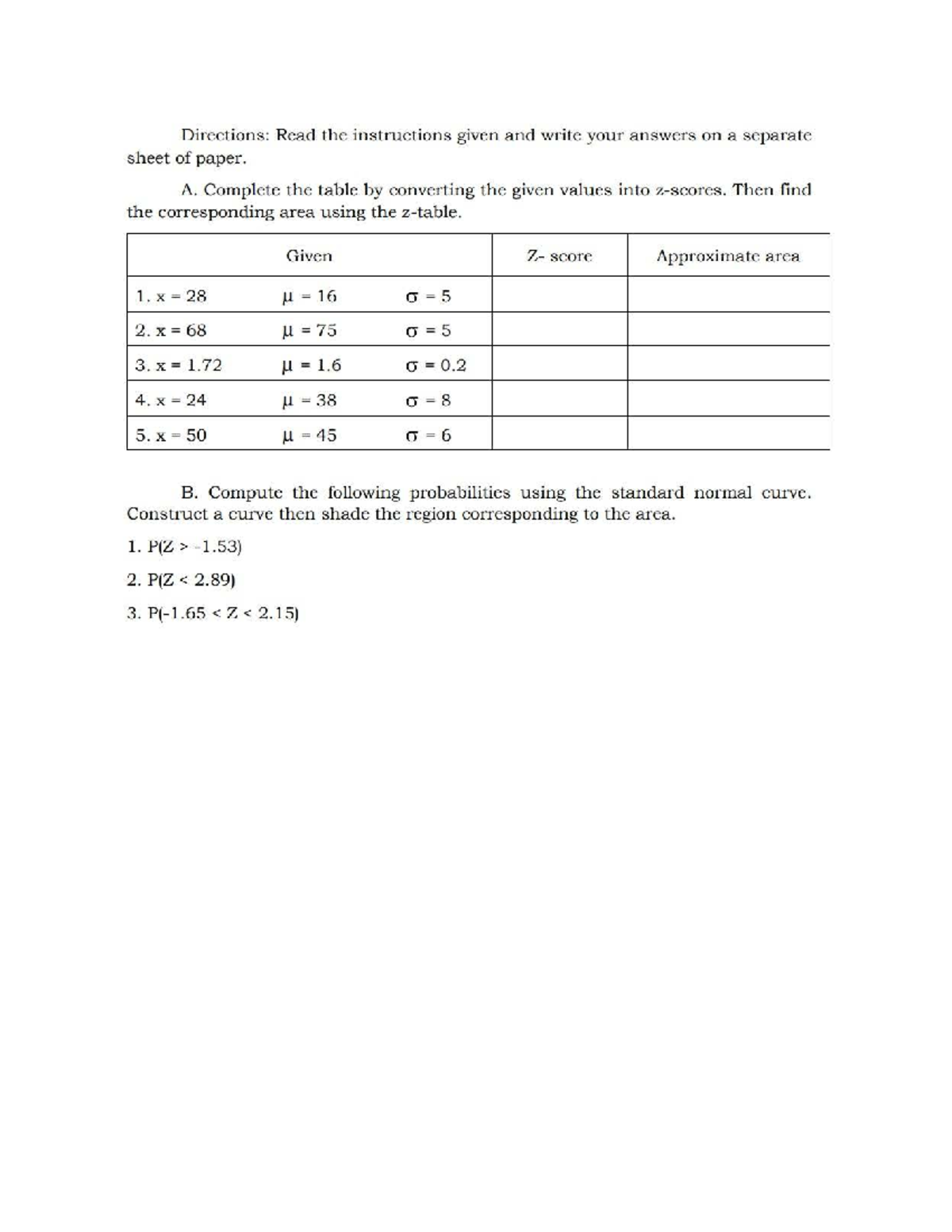 Standard Normal Variable: Area and Probability Calculations - Studocu