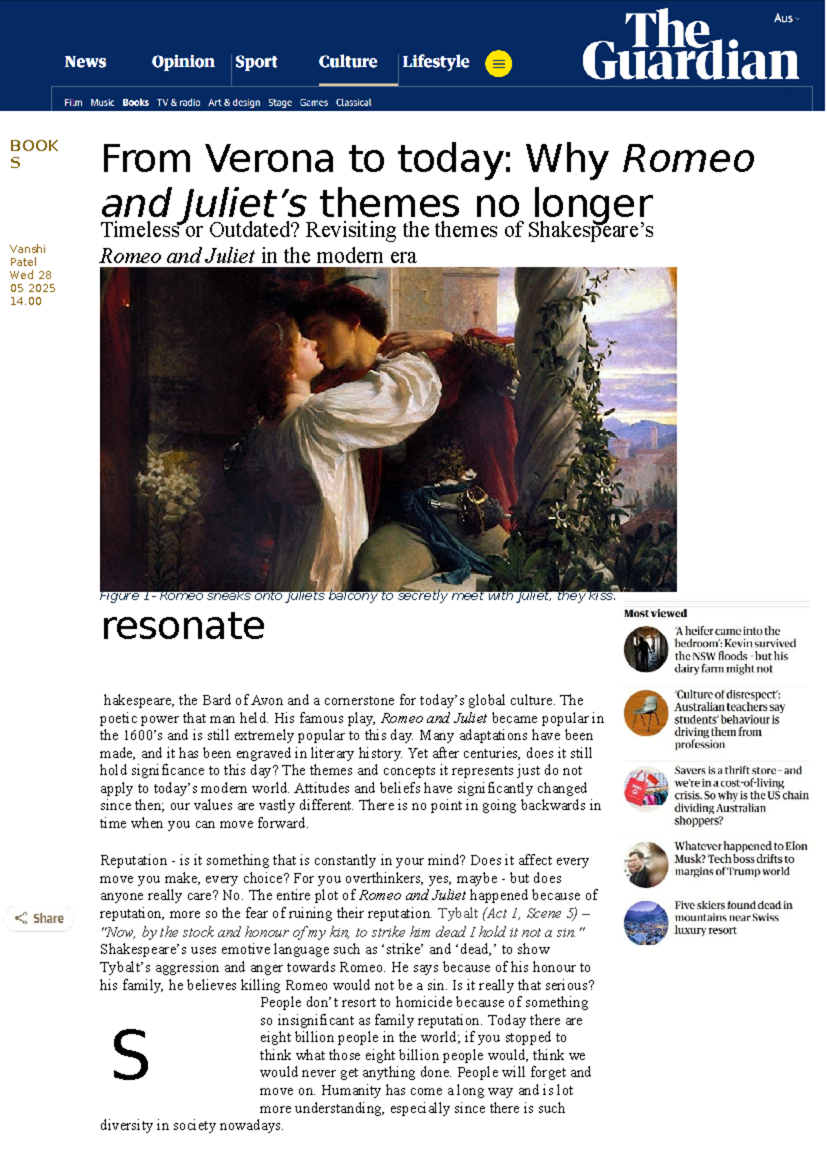 Patel V U2 ENG101D Final Exam: Analyzing Timeless Themes in Romeo and ...