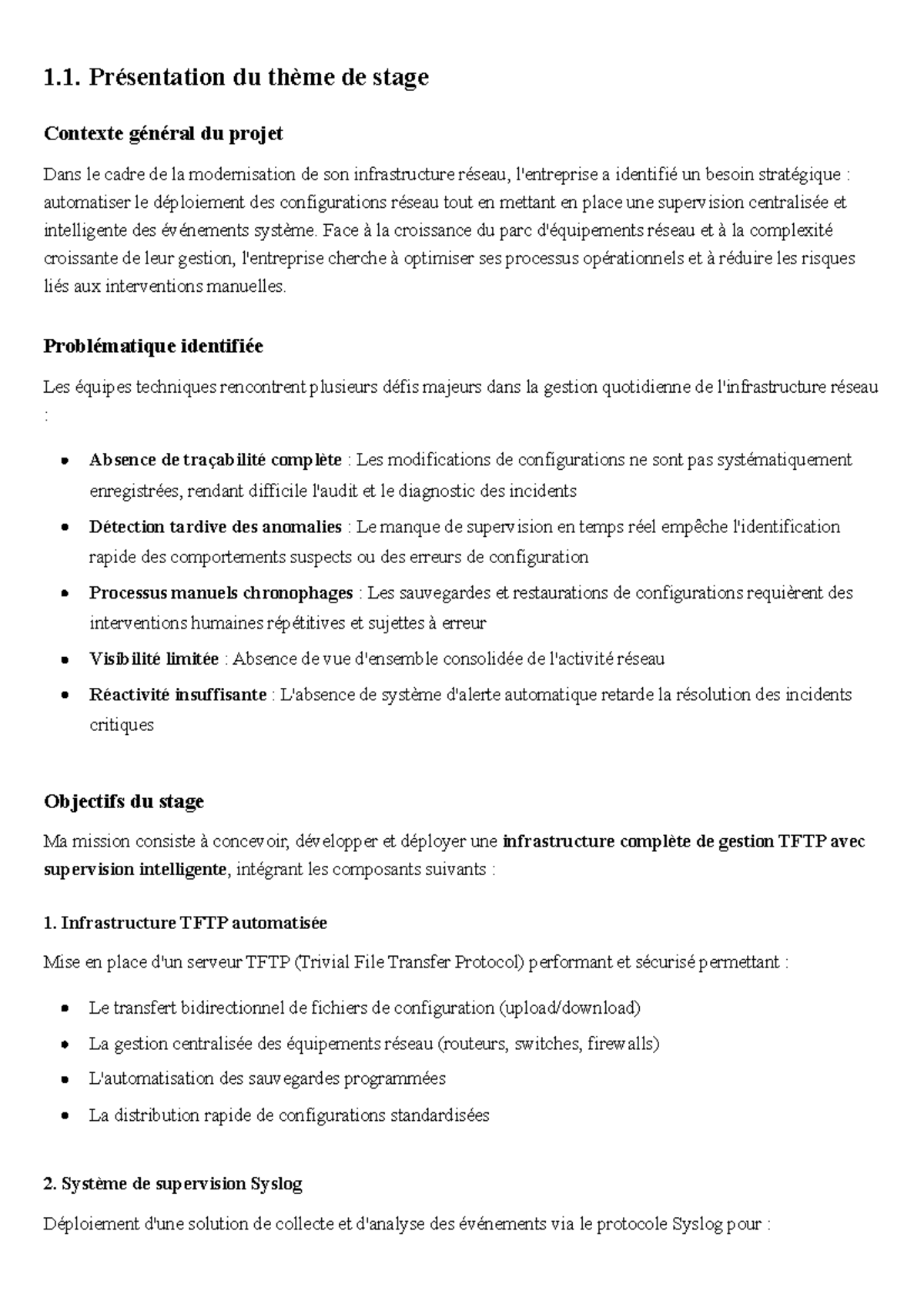 Présentation du Thème de Stage - Infrastructure TFTP et Supervision ...
