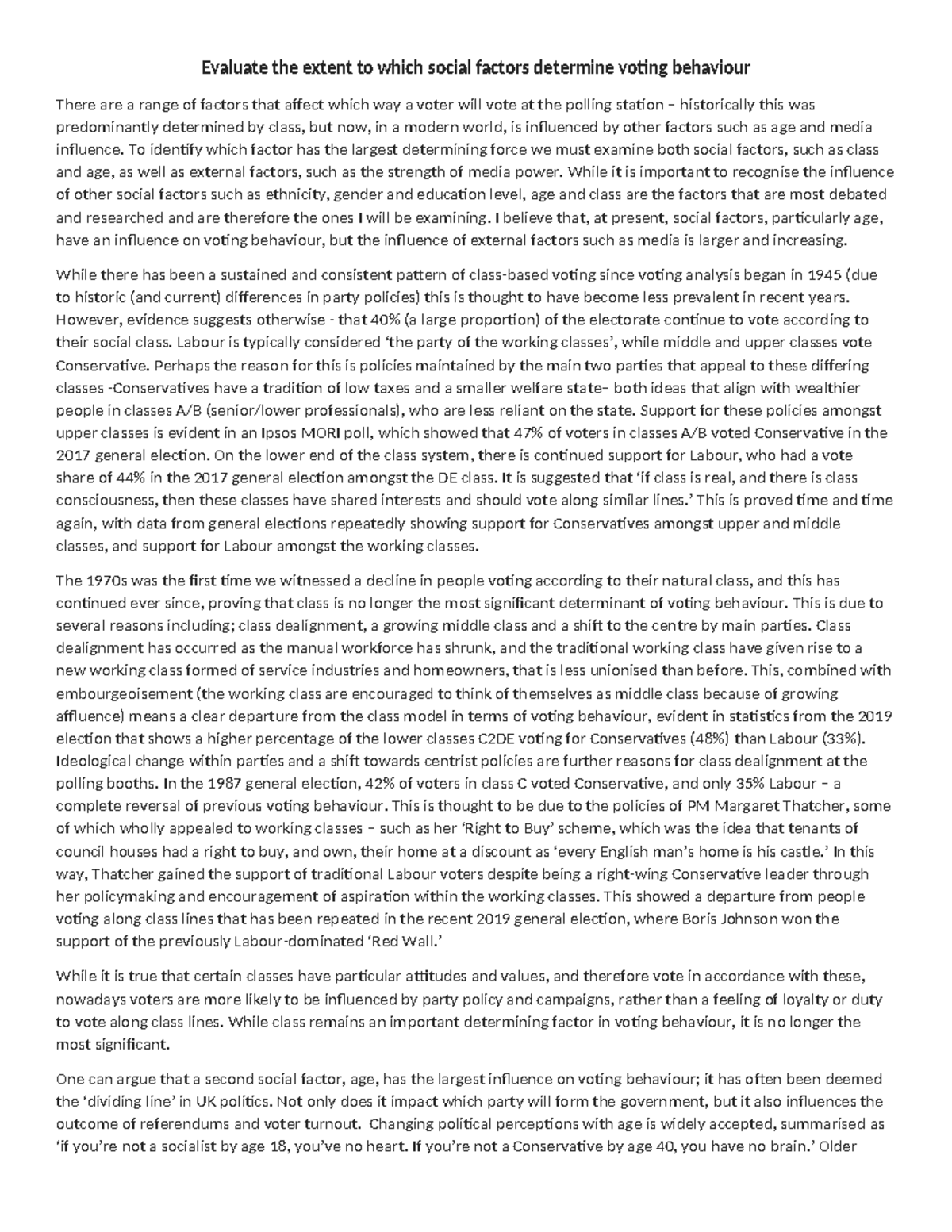 Social Factors and Voting Behaviour: An In-depth Analysis Essay - Studocu