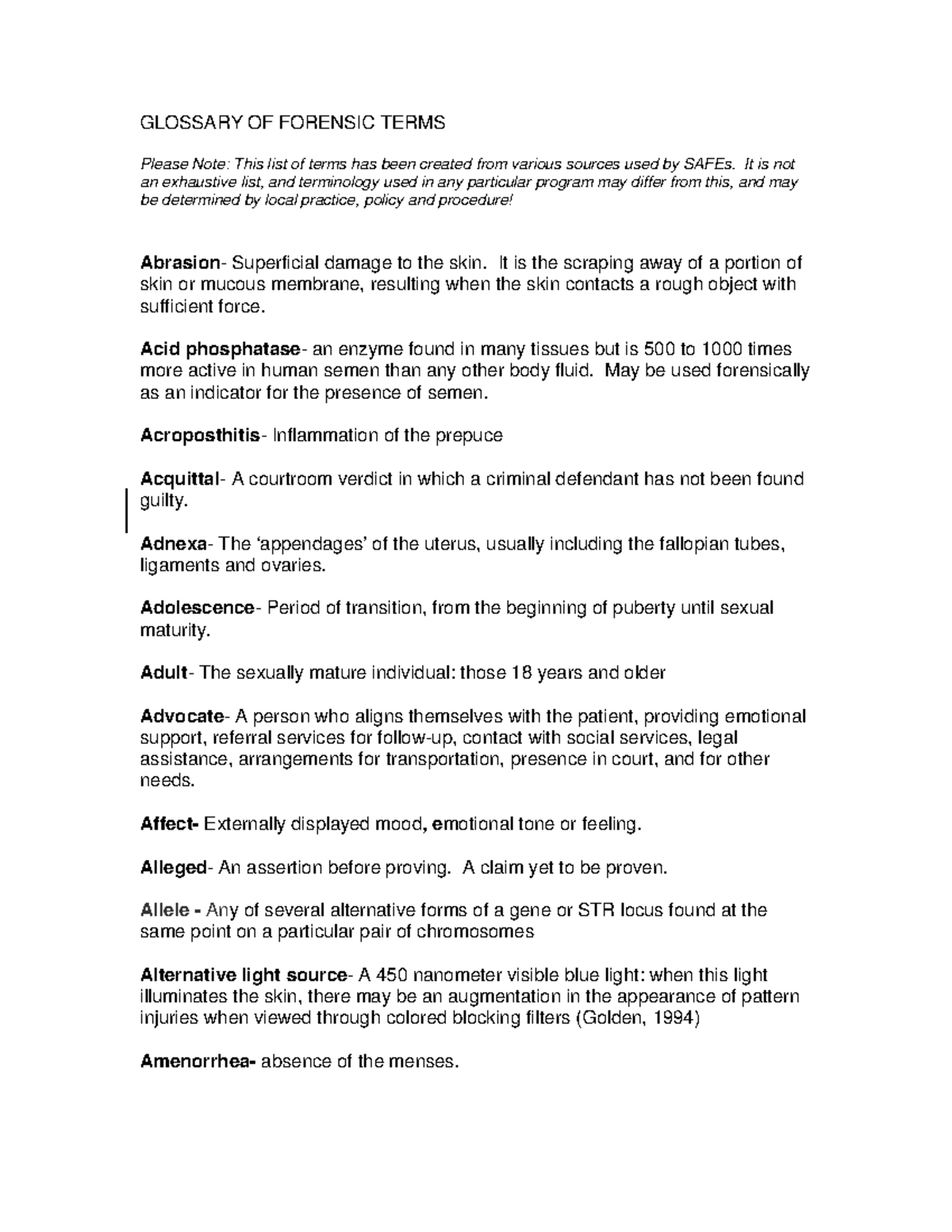 Forensic Terminology Glossary: Essential Terms for SAFEs - Studocu