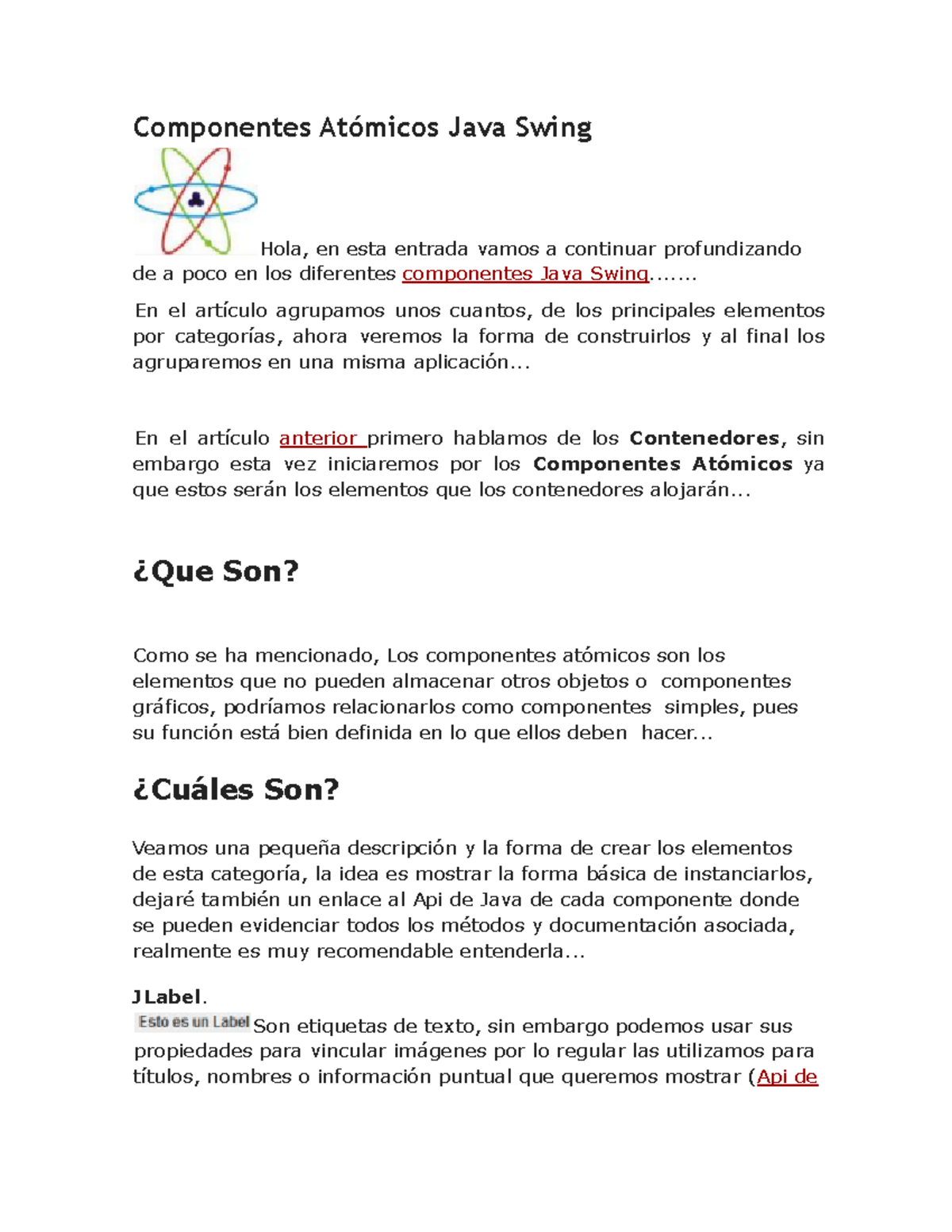 Componentes Atómicos en Java Swing: Guía Completa y Ejemplos - Studocu