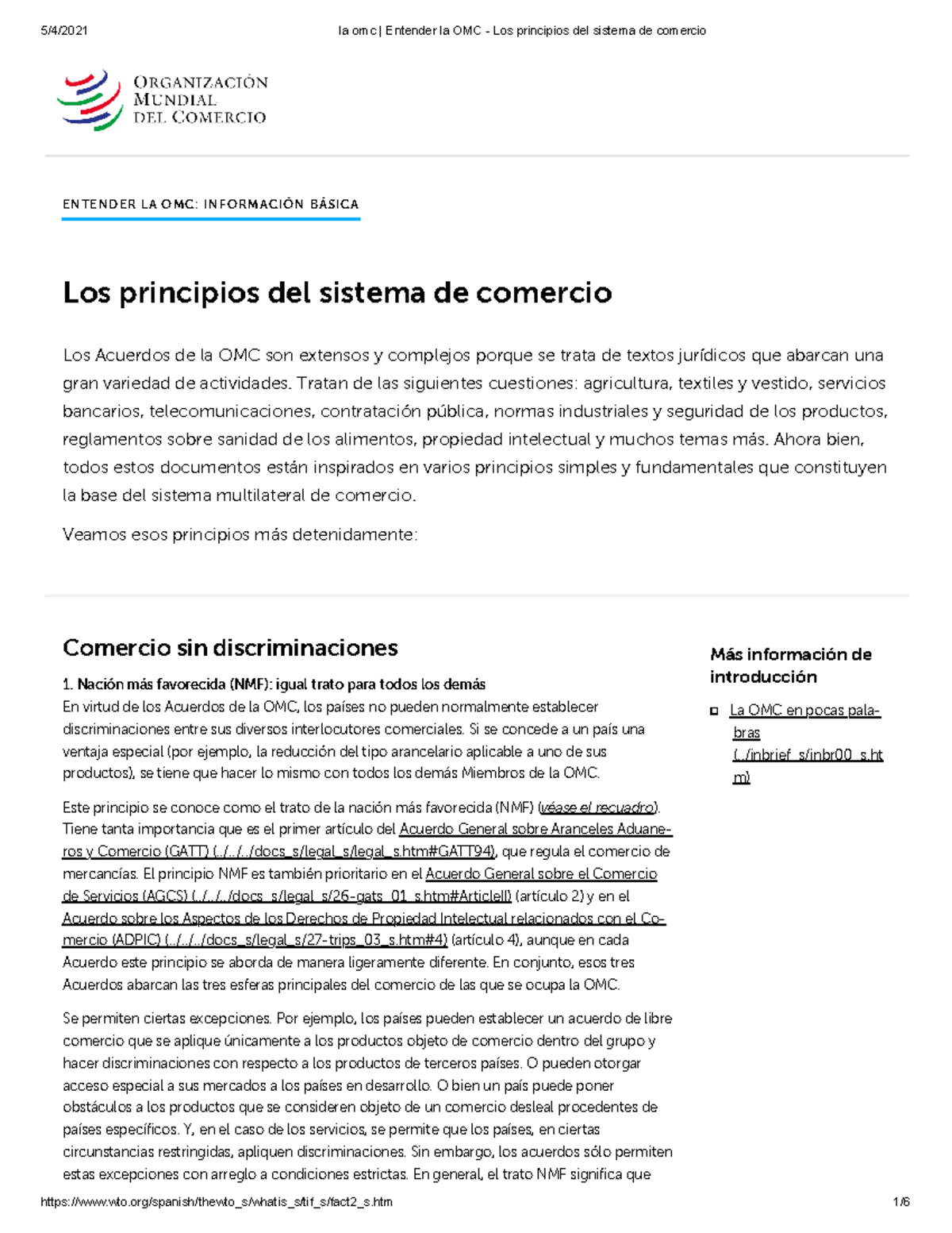 Recurso 4 - Principios Fundamentales de la OMC y su Impacto - Studocu