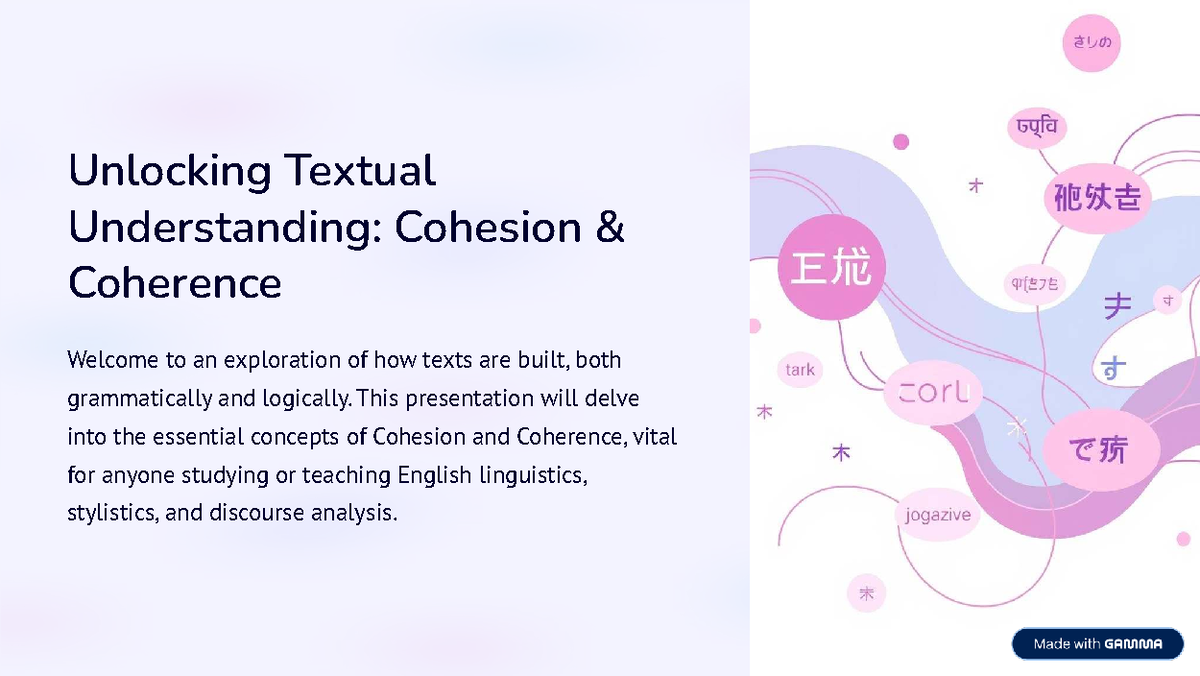 ENG 161 Stylistics: Understanding Cohesion and Coherence in Texts - Studocu
