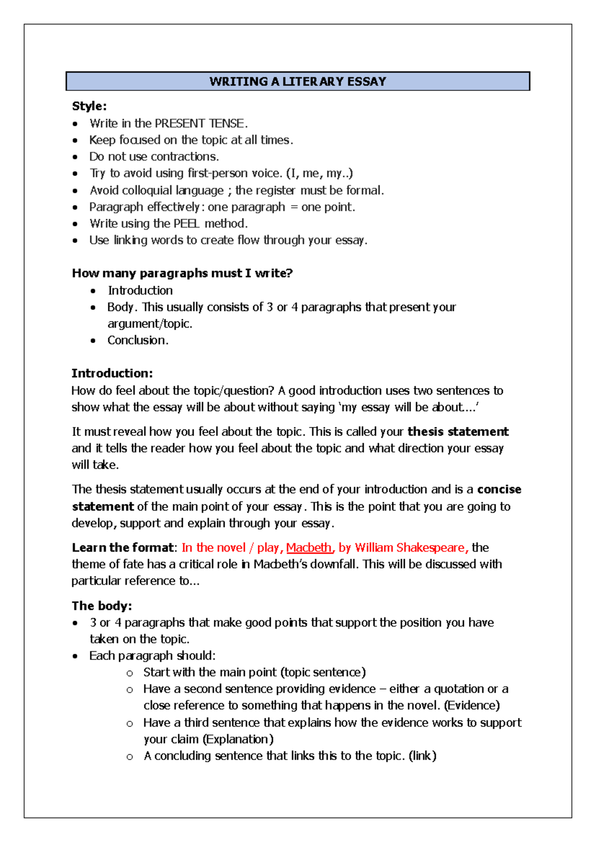 Guide to Writing a Literary Essay: Format & Structure Tips - Studocu