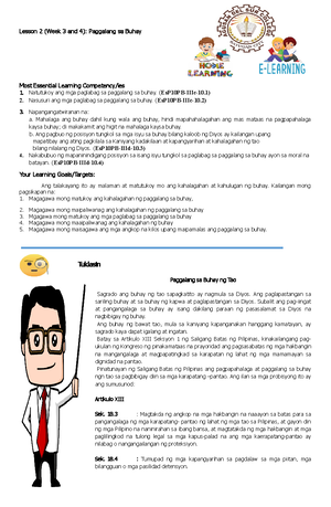 Quarter 2- Lesson 2 - Edukasyon sa Pagpapakatao Learning module - Lesson 2 (Week 3 and 4): Mga ...