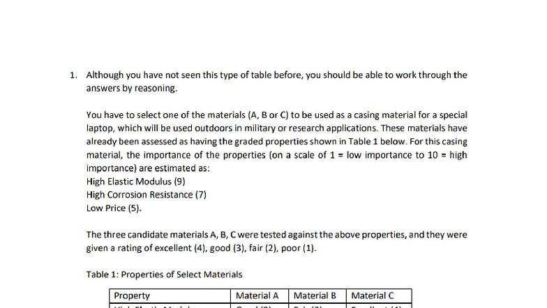 Materials Worksheet 2 - Example: Casing Material Selection Analysis ...