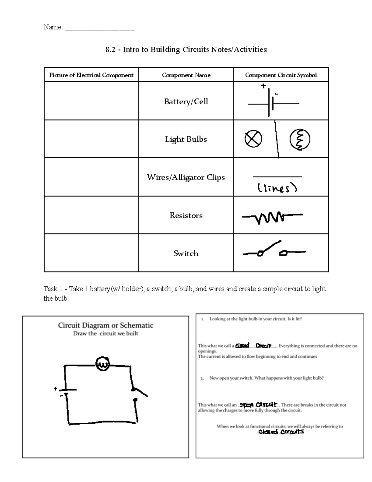 Building Circuits: Series and Parallel Circuit Activities (8.2) - 8. 2 ...