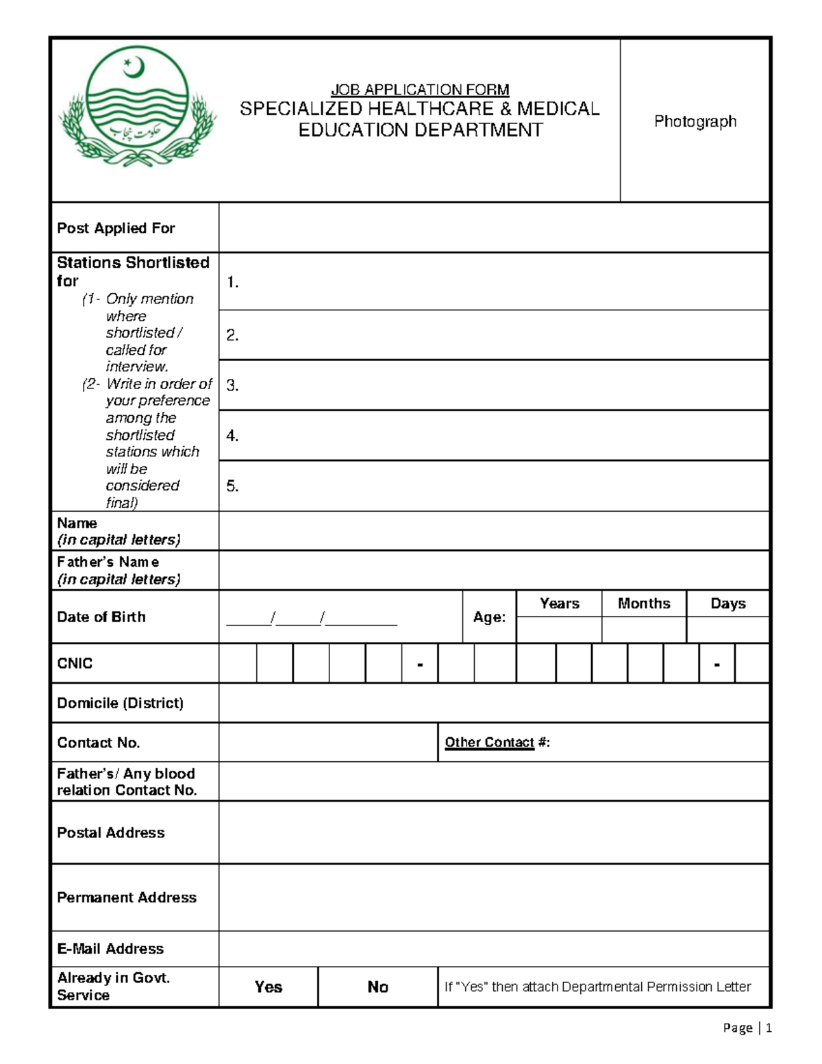 JOB APPLICATION FORM - SPECIALIZED HEALTHCARE MEDICAL EDUCATION DEPT ...