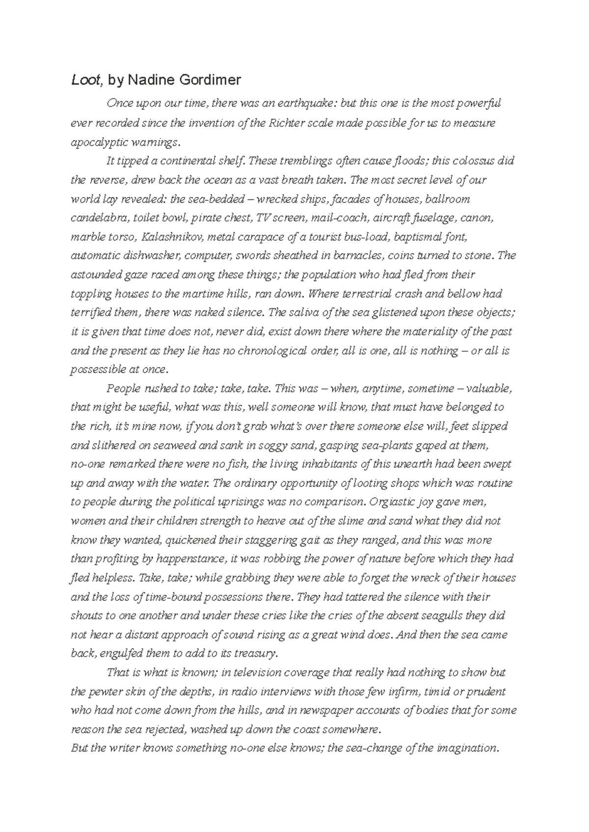 Essay Notes on "Loot" by Nadine Gordimer: Themes & Symbolism Analysis ...