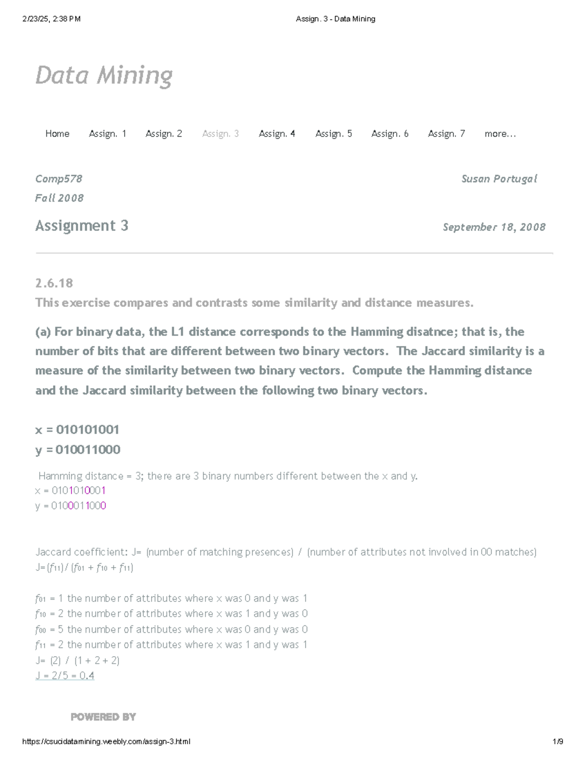 Assign. 3 - Data Mining - Similarity & Distance Measures Analysis - Studocu