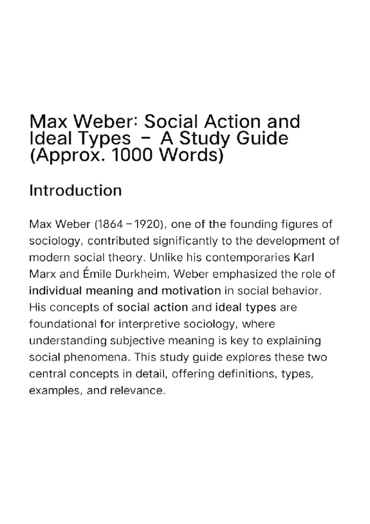Max Weber: Social Action & Ideal Types Study Guide (SOC 101) - Studocu