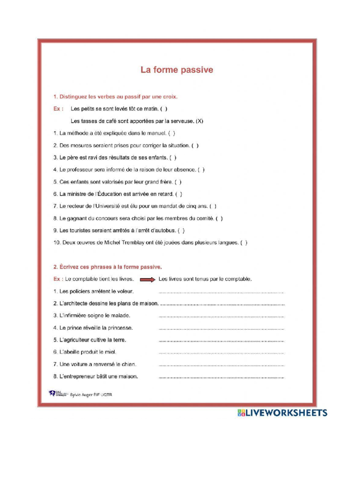 La forme passive 1 - Exercices et Solutions (701468) - Studocu