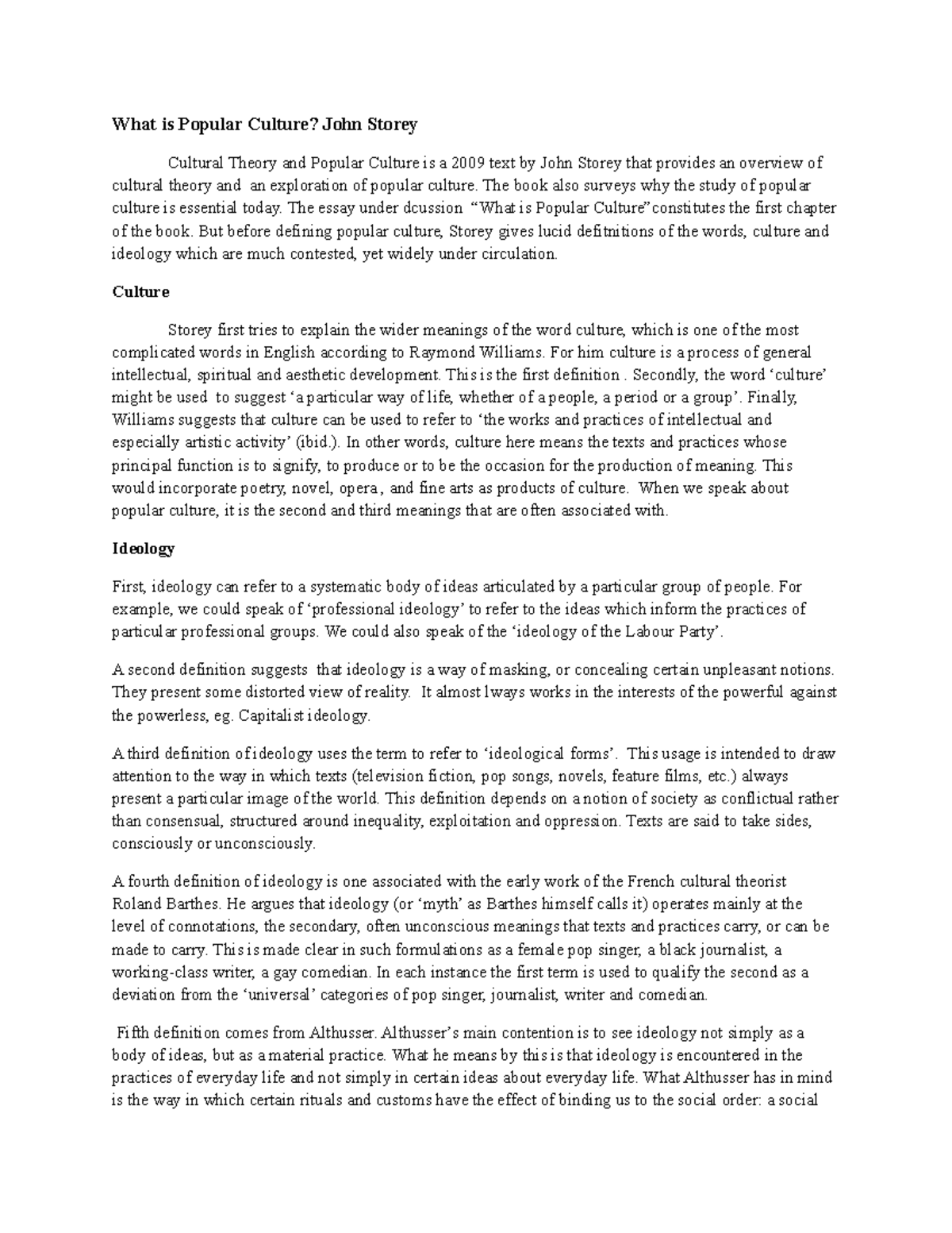 Cultural Theory: Insights from John Storey's "What is Popular Culture ...