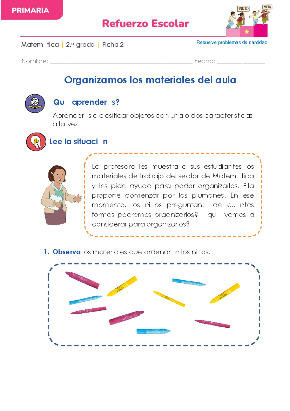 Matemática 2.o grado Ficha 2: Clasificación de Objetos y Problemas ...
