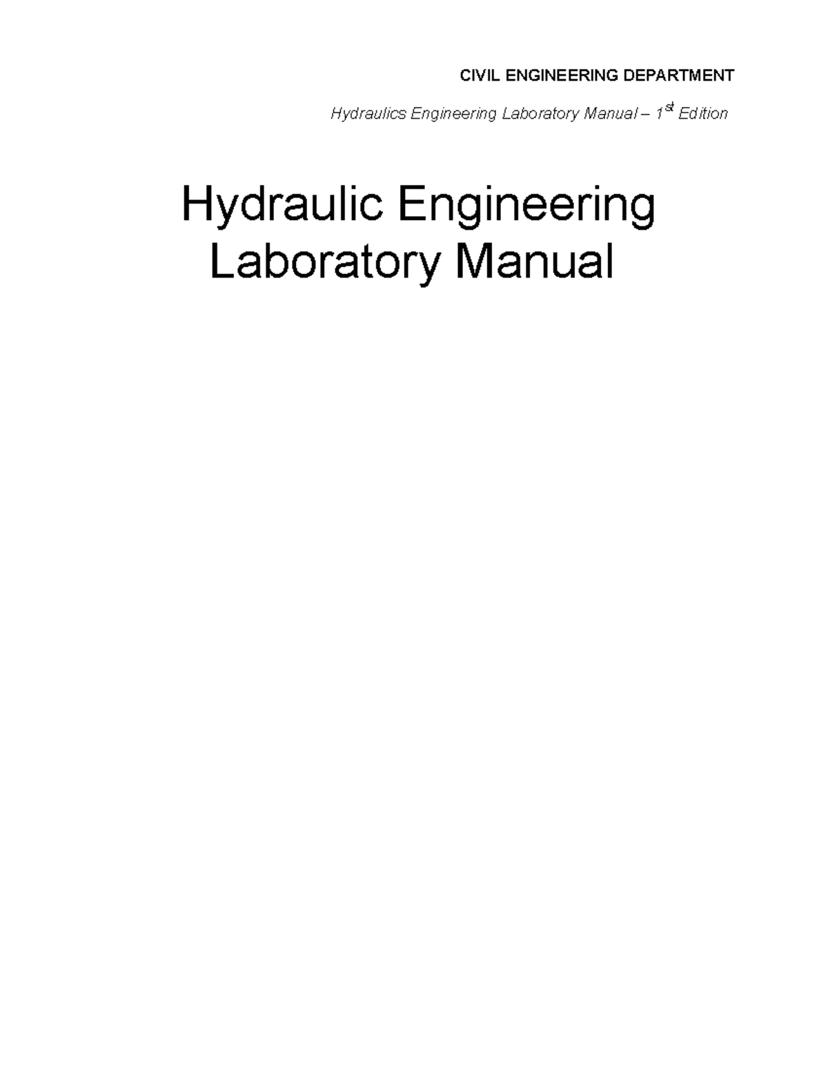 Hydraulic Engineering Lab Manual - CE 101, 1st Edition with Experiments ...