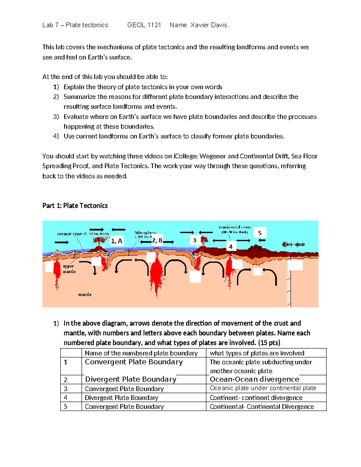 Lab 7 - Plate Tectonics Activity Final Report - Studocu