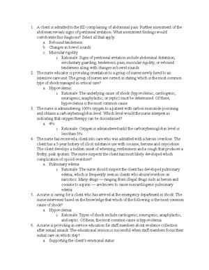 practice questions with rationales - The nurse is caring for a client ...