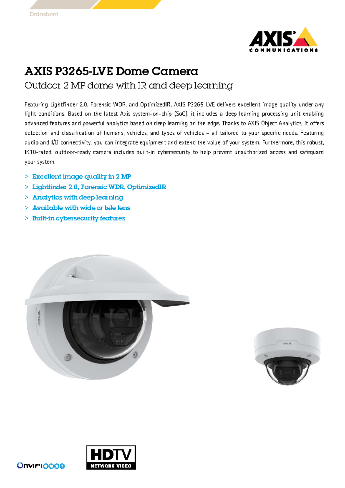 AXIS P3265-LVE Dome Camera: Technical Datasheet & Features - Studocu