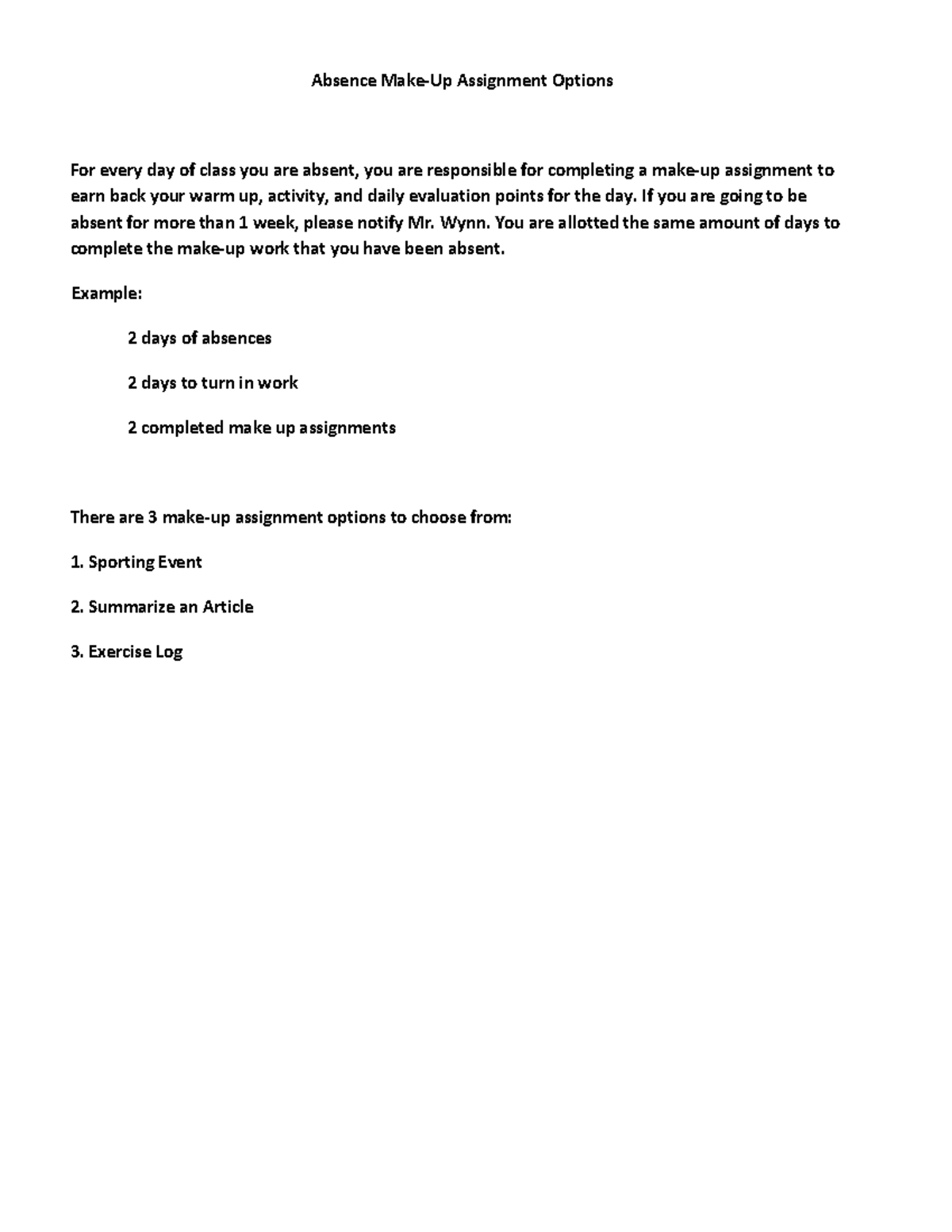 Absence Make-Up Work Options for Class Participation - Studocu