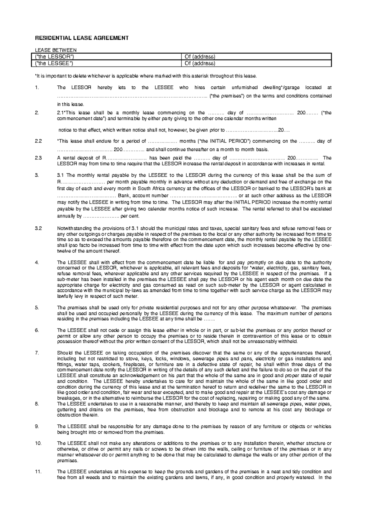 Residential Lease Agreement - Important Terms and Conditions - Studocu