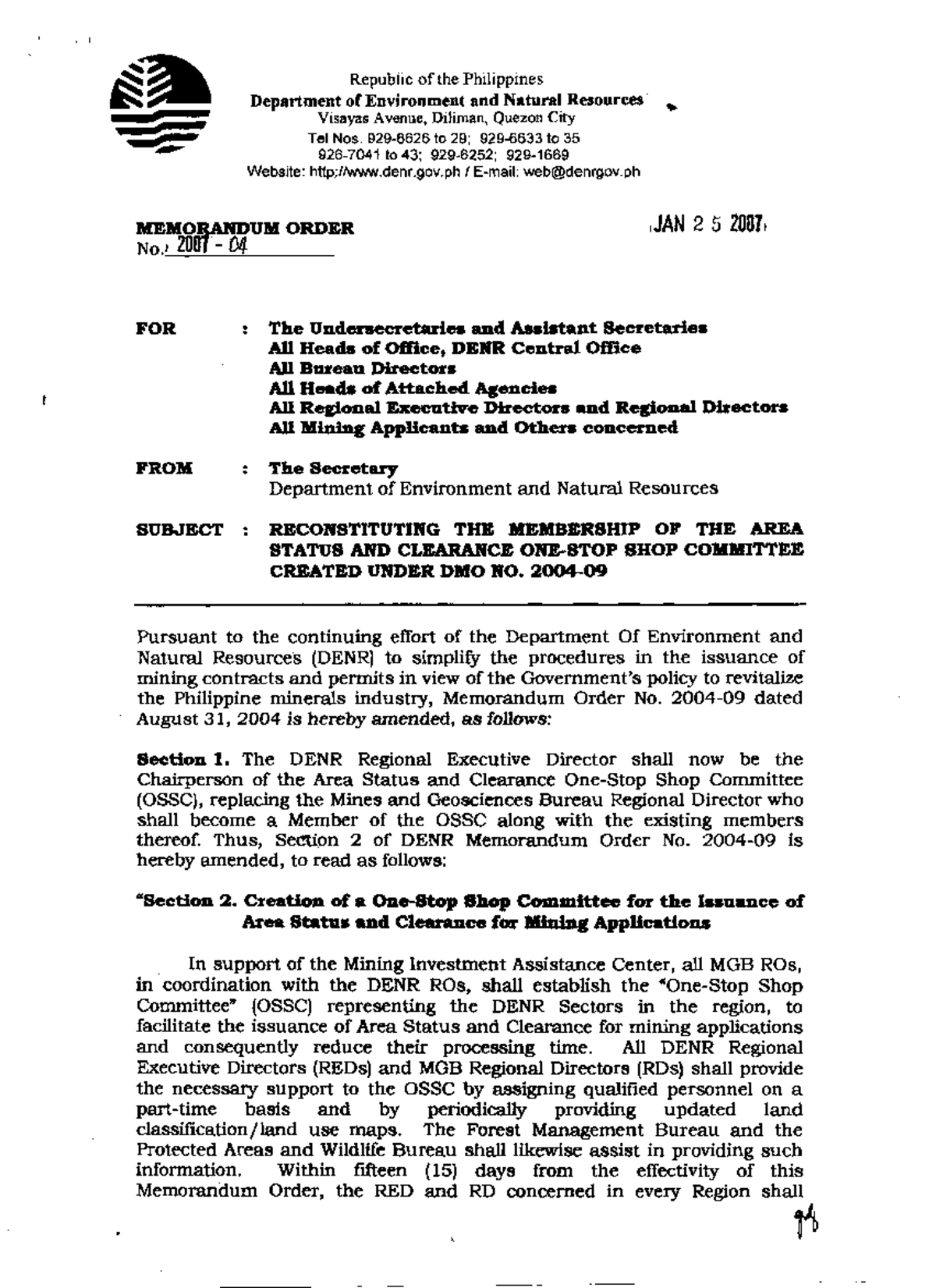 Reconstituting the Membership of the Area Status and Clearance One-Stop ...