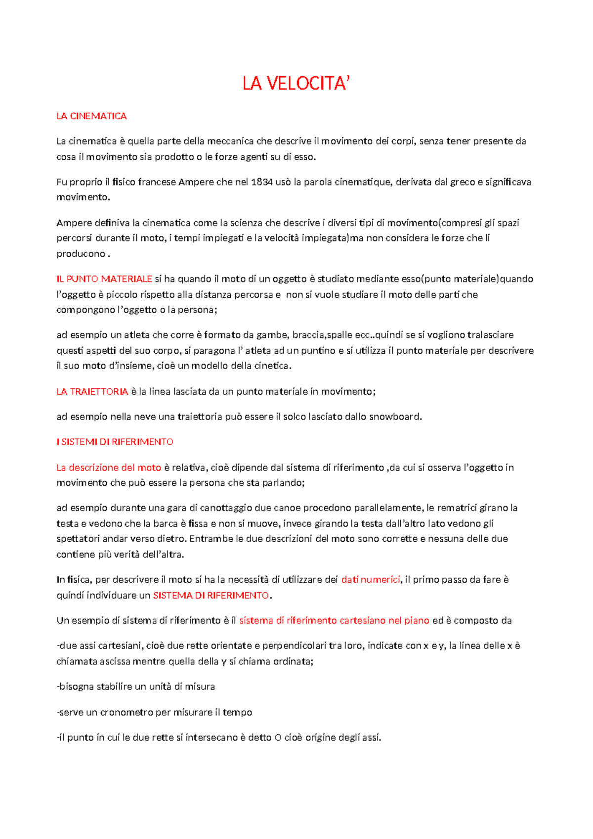 LA Cinematica e Velocità: Appunti di Fisica (LA) - Studocu