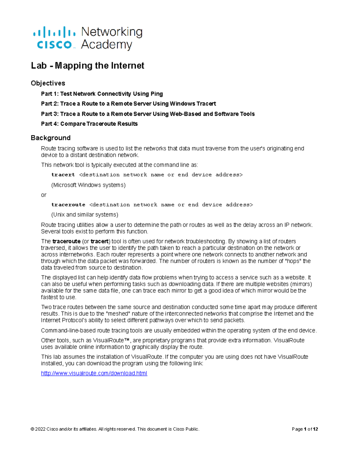 1.1.2.4 Lab - Internet Pathway Tracing Utilities and Analysis - Studeersnel