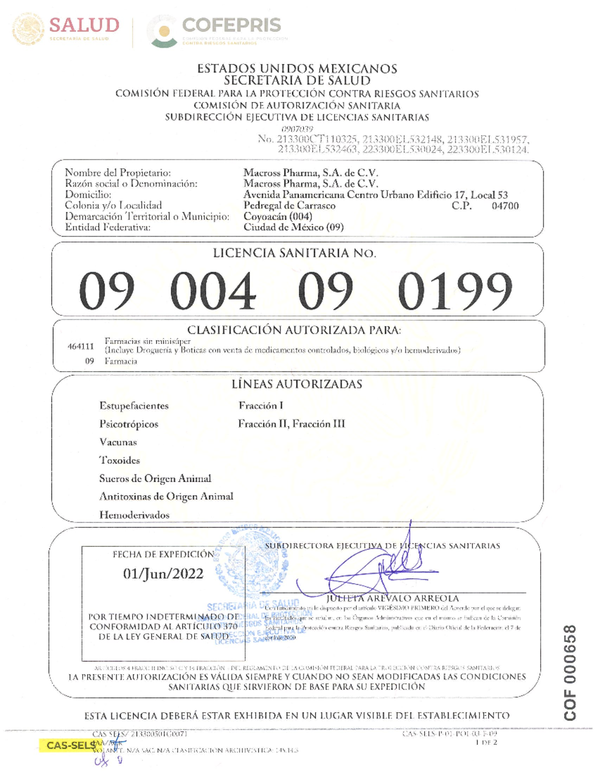 Licencia Sanitaria para Farmacias - Cofepris Autorización 09 004 09 ...