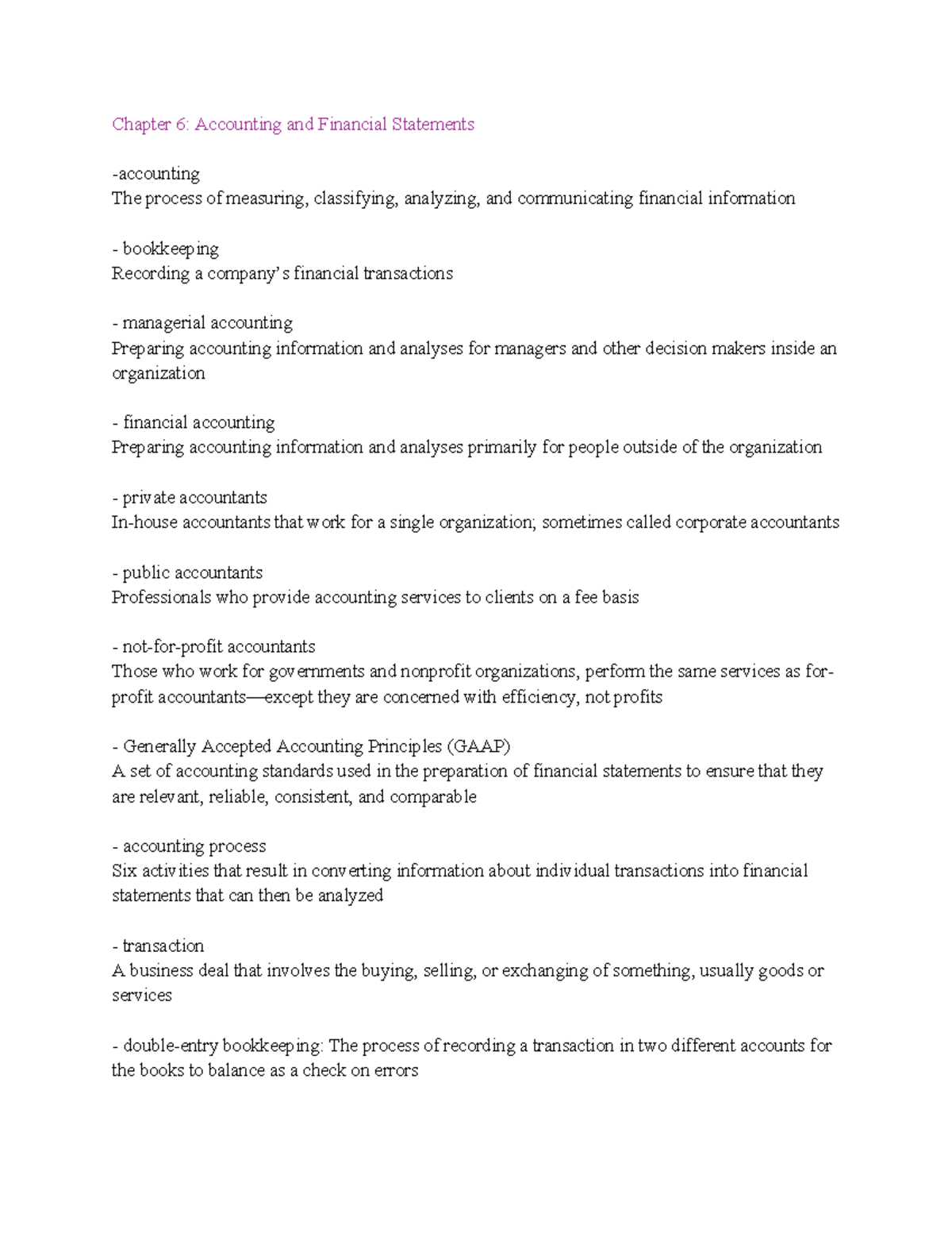 Chapter 6: Accounting Concepts & Financial Statements Overview - Studocu