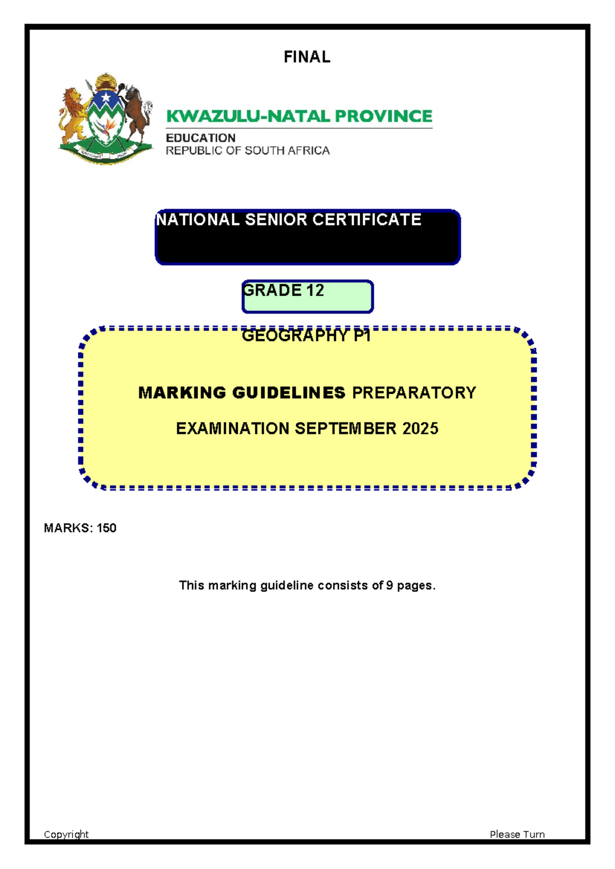 FINAL GRADE 12 GEOGRAPHY P1 MARKING GUIDELINES PREPARATORY EXAM 2025 ...
