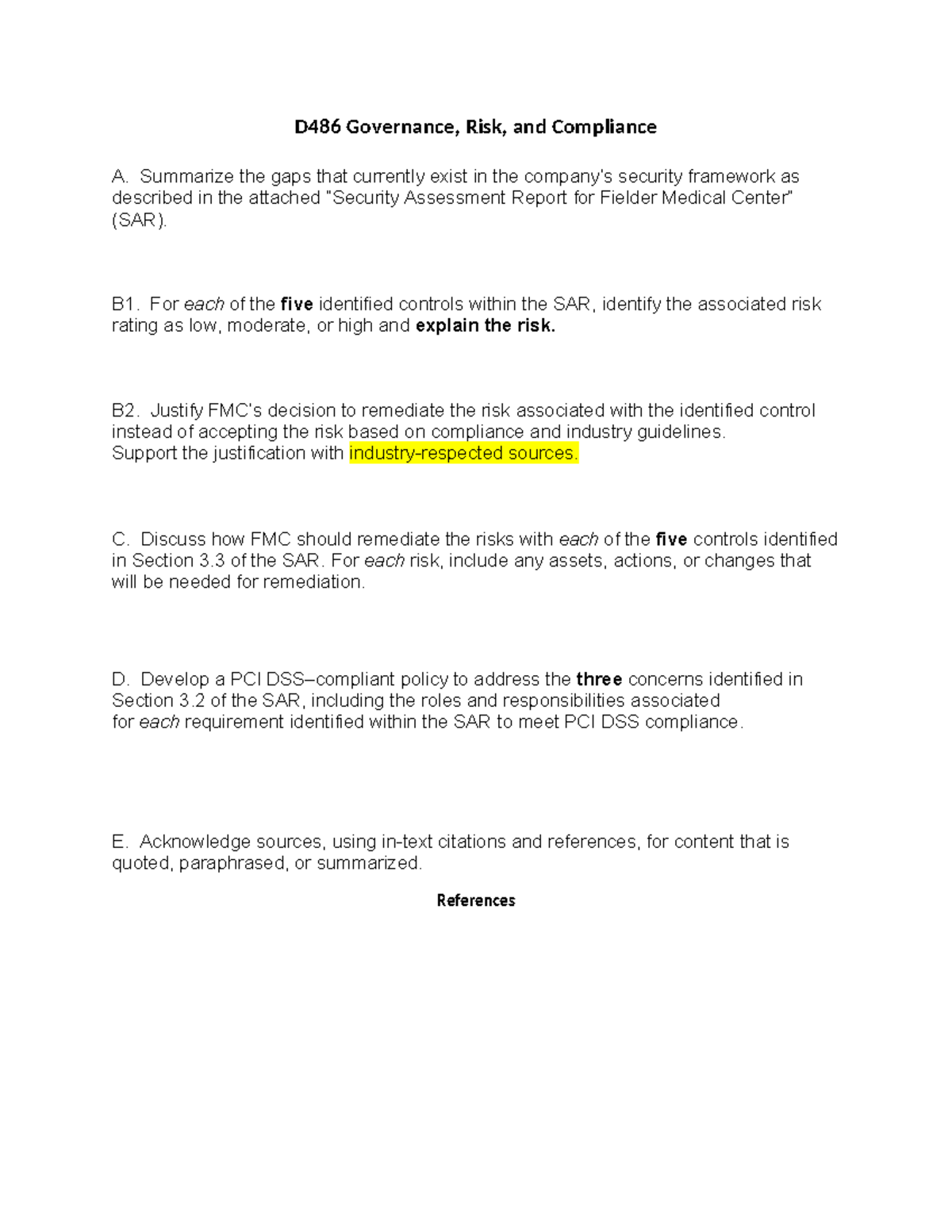 D486 Governance, Risk & Compliance: Task 1 Security Framework Gaps ...