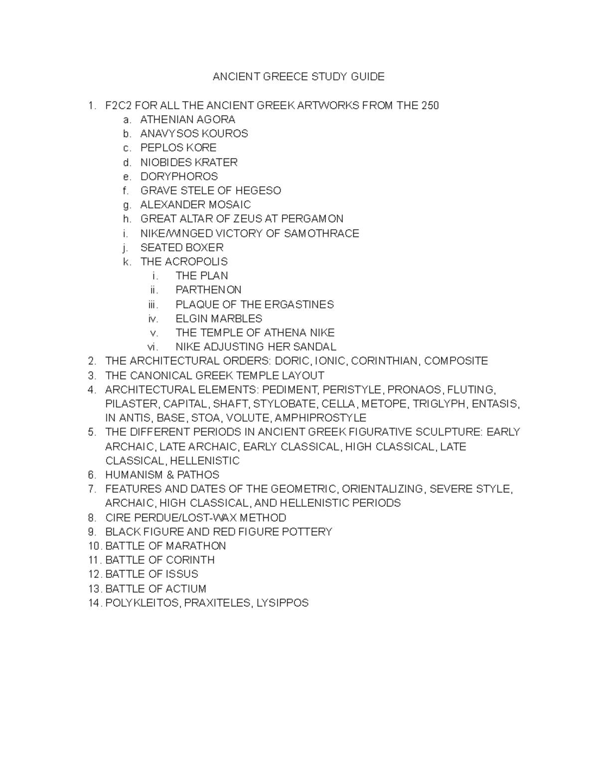 Ancient Greece Art Study Guide F2C2: Key Works & Periods - Studocu